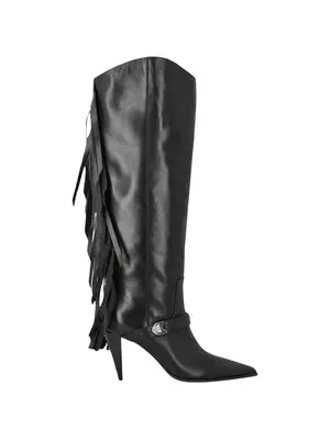 Pinko Vane 03 Knee-high Leather Boots With Fringing