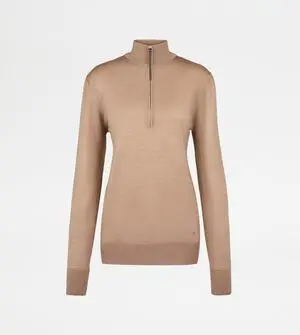 TOD'S Half Zip Pullover In Cashmere And Silk - Beige