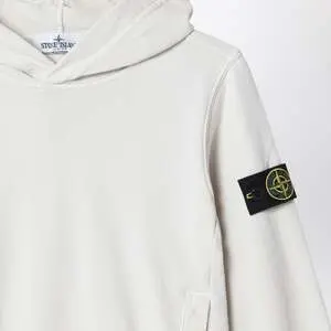 Stone Island Chalk Cotton Hooded Sweatshirt With Compass Logo Badge - White