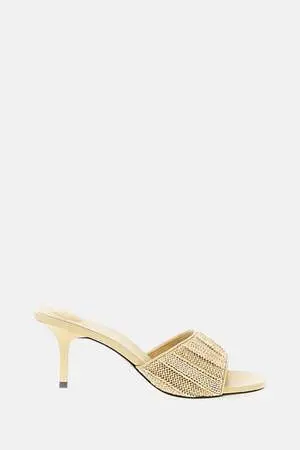Jacquemus Raffia-effect Knit Mules With Nappa Leather Trim And Sculptural Heel - Multicolor