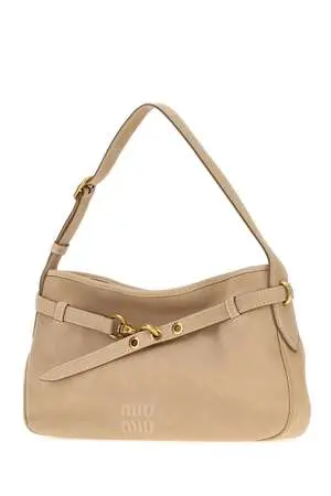 Miu Miu Sand Nappa Leather Shoulder Bag With Golden Metal Finishing - Brown