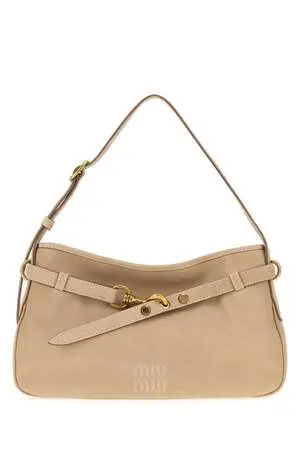 Miu Miu Sand Nappa Leather Shoulder Bag With Golden Metal Finishing - Brown