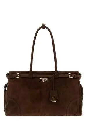Prada Suede Large Bonnie Shopping Bag - Brown