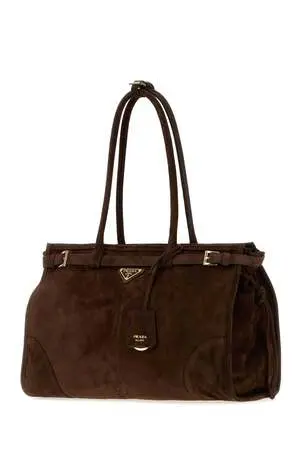 Prada Suede Large Bonnie Shopping Bag - Brown