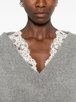 ERMANO SCERVINO Ermanno Scervino Cashmere Mini Dress With Lace Trim