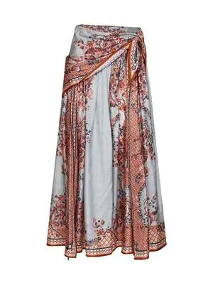 Zimmermann Blue Floral Paisley-print Silk Habotai Aster Scarf Midi Skirt - Multicolor