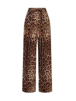 Dolce & Gabbana Leo-print Stretch Silk Wide-leg Trousers - Multicolor