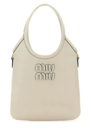 Miu Miu Ivory Leather Shopping Bag With Golden Metal Finishing - White