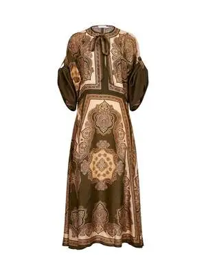 Zimmermann Olive Paisley-print Silk Habotai Mahon Midi Tunic Dress - Multicolor