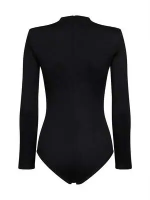 JIL SANDER Black Compact Wool Knit Fitted Bodysuit