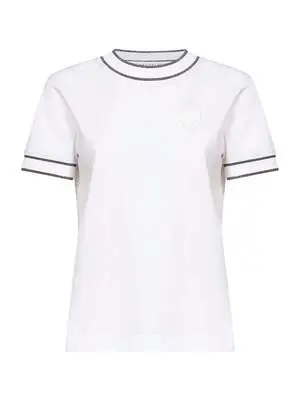 Brunello Cucinelli White Stretch Cotton Piqué Logo T-shirt - Multicolor
