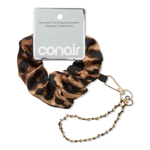 Conair Accessories Leopard Print Scrunchie With Zipper And Chain Detail - One-color