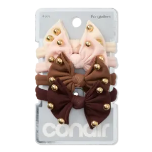 Conair Accessories Bow Ponytailers With Gold Beads 4 Pack - One-color