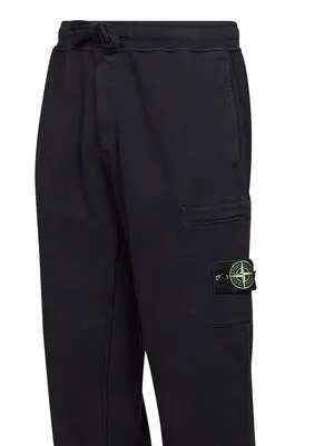 Stone Island Black Organic Cotton Fleece Cargo Joggers