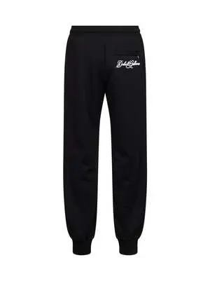Dolce & Gabbana Black Cotton Fleece Embroidered Sweatpants