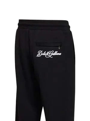 Dolce & Gabbana Black Cotton Fleece Embroidered Sweatpants