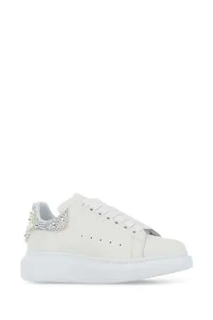 Alexander McQueen Leather Sneakers With Embellished Suede Heel