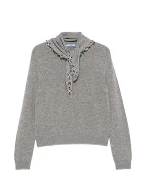 Prada PRADA Cashmere Crewneck Sweater With Embellished Collar Multicolor