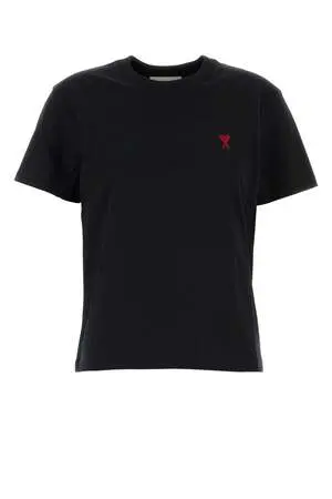 AMI Paris Organic Cotton T-shirt With Embroidered Logo - Black