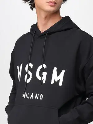 MSGM Relaxed Fit Cotton Hoodie With Pouch Pocket And Logo