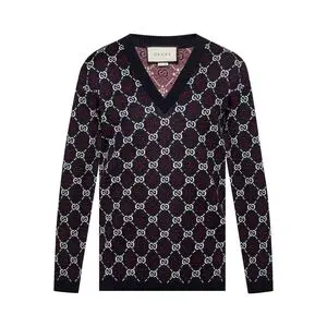 Gucci Logo Embroidered V Neck Sweater 'navy - Blue