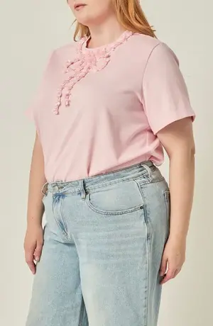 English Factory Beaded Bow T-shirt