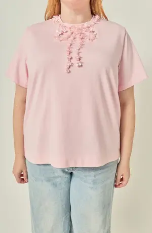 English Factory Beaded Bow T-shirt