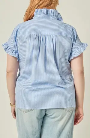 English Factory Striped Ruffle Shirt