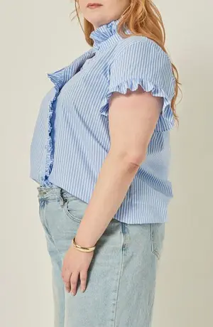 English Factory Striped Ruffle Shirt