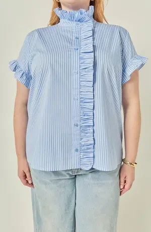 English Factory Striped Ruffle Shirt