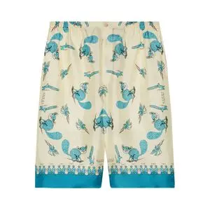 Gucci Freya Hartas Print Silk Twill Shorts 'ivory/deep Turquoise