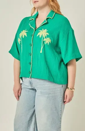 English Factory Tropical Embroidered Cotton Shirt