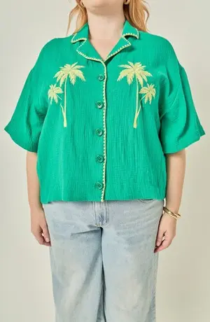 English Factory Tropical Embroidered Cotton Shirt