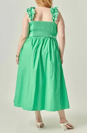 English Factory Floral Embroidered Ruffle Midi Dress