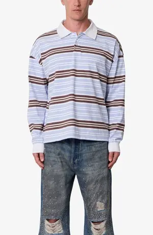 Mnml Striped Long Sleeve Polo Shirt - Blue/brown Multi