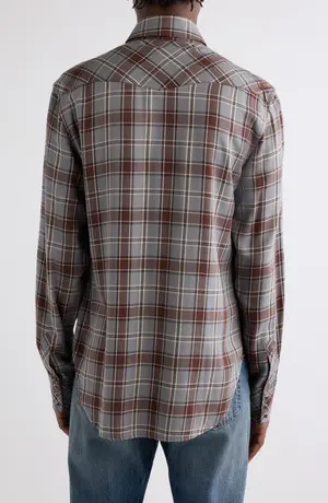 Acne Studios Surrow Embroidered Logo Plaid Flannel Western Shirt