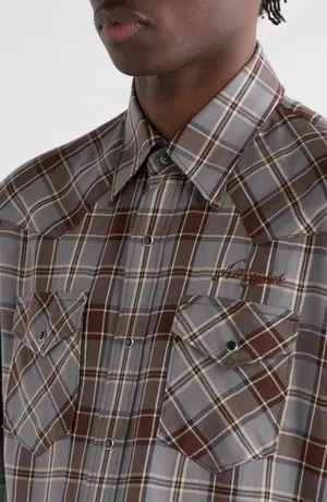 Acne Studios Surrow Embroidered Logo Plaid Flannel Western Shirt