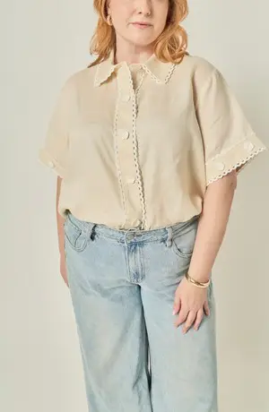 English Factory Floral Appliqué Linen Shirt