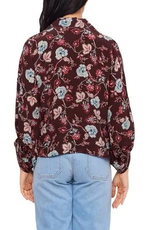 Karen Kane Floral Blouson Sleeved Tie Front Top