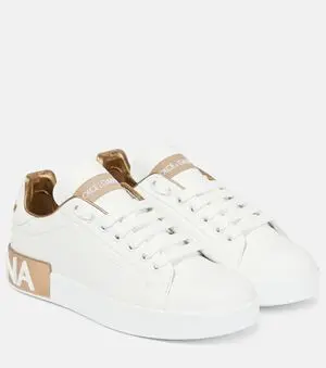 Dolce & Gabbana Portofino Calf Leather Lace-up Sneakers - White