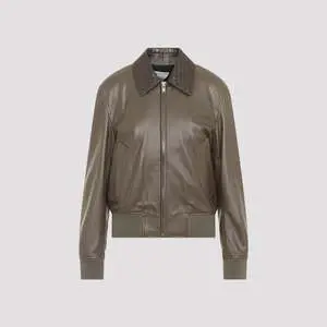 Bottega Veneta Lamb Leather Bomber Jacket - Green