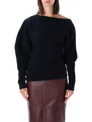 Alberta Ferretti Asymmetrical Ribbed Knit Sweater With Voluminous Balloon Sleeves - Blu