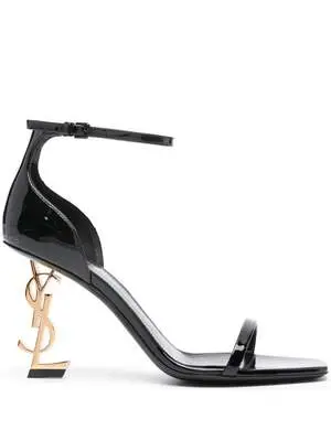 Saint Laurent Cassandre 8.5 Cm Leather Ankle Strap Sandals With Antique Gold-toned Heel - Nero
