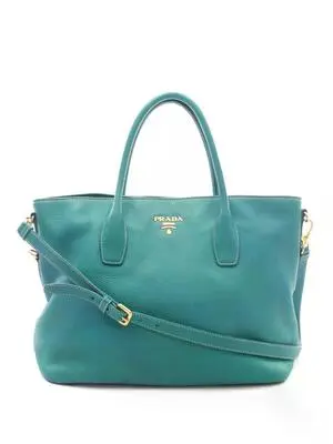 Prada 2000s Leather Tote Bag - Blue