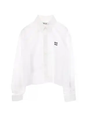 Miu Miu 2010s Poplin Logo-embroidered Shirt - White