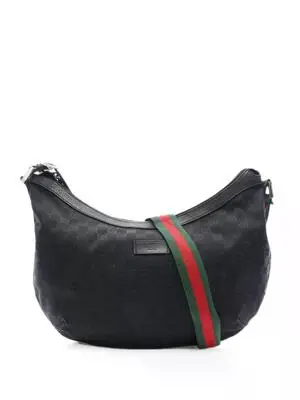Gucci 2000s Gg Canvas Web-stripe Shoulder Bag - Black