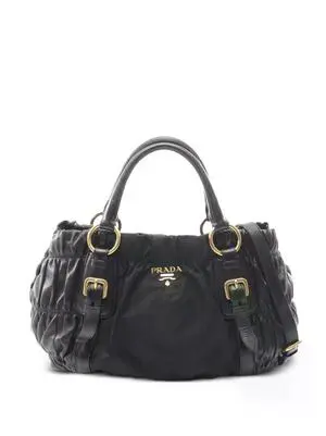 Prada Gaufre Buckled Tote Bag - Black