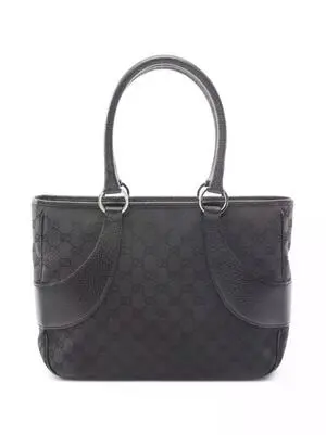 Gucci Gg Canvas Leather Trim Handbag - Black