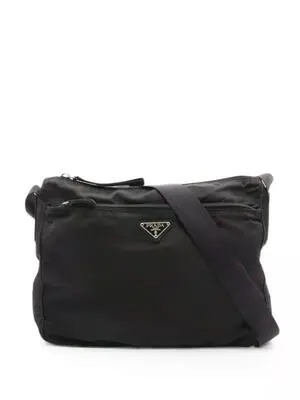 Prada 2000s Tessuto Logo Plate Shoulder Bag - Black