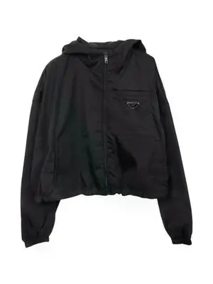 Prada 2010s Re-nylon Triangle Logo Hooded Jacket - Black